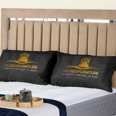 Chrome edge Beige Plush Valvet Upholstered Gas Lift Ottoman Storage Bed ...