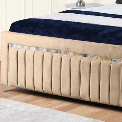 Chrome edge Beige Plush Valvet Upholstered Gas Lift Ottoman Storage Bed ...