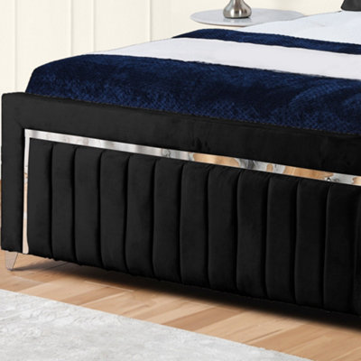 Chrome edge Black Plush Valvet Upholstered Gas Lift Ottoman Storage Bed ...