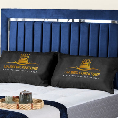 Chrome edge Blue Plush Valvet Upholstered Bed Frame - Slatted Base with ...