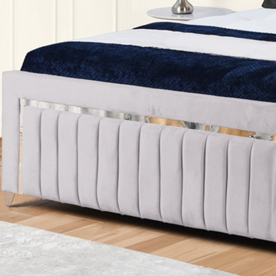 Chrome edge Silver Plush Valvet Upholstered Bed Frame - Slatted Base ...