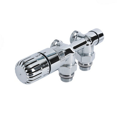 Chrome H Block Angled Euro Cone Radiator Valves Thermostatic 15mm