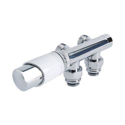 Chrome H Block Angled Radiator Valve TRV Head 15mm Copper Adapters