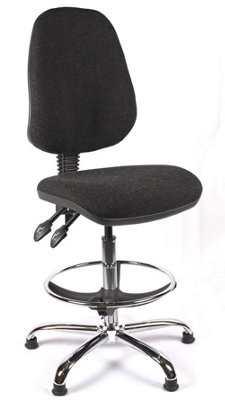 Chrome High Back Draughtsman Chair in Charcoal Fabric