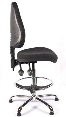 Chrome High Back Draughtsman Chair in Charcoal Fabric