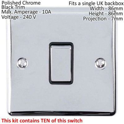 CHROME House Socket & Switch Set -14x Light & 14x Switched UK Power Sockets