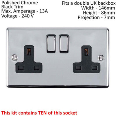 CHROME House Socket & Switch Set -14x Light & 14x Switched UK Power Sockets