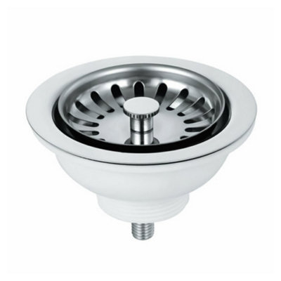 Chrome Kitchen Basket Strainer Waste & Plug Suitable for Ceramic Sinks