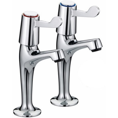 Chrome Lever Kitchen Sink Pillar Taps - Pair