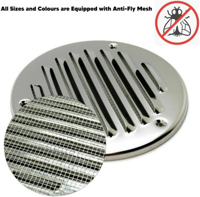 Chrome Louvred Wall Vent Grille with Flyscreen, Fits 150 mm / 6 in ...