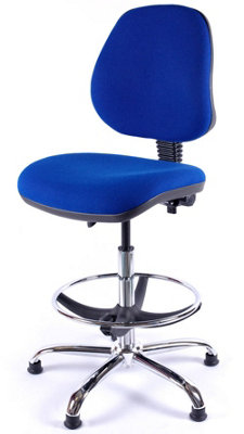 Chrome Medium Back Draughtsman Chair in Blue Fabric