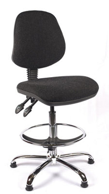 Chrome Medium Back Draughtsman Chair in Charcoal Fabric