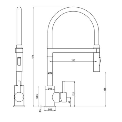 Chrome Mixer Spray Tap with Black Tube