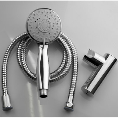 Chrome Multi Function Shower Head Handset with Flexible Hose and Wall ...