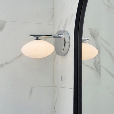 Chrome Plated Bathroom Wall Light & Opal Glass Shade - IP44 Rated ...
