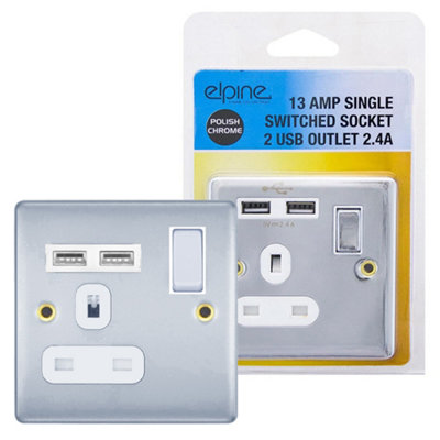 Chrome Polish Single Switched Socket 2 Usb Outlets Home With Fixing ...