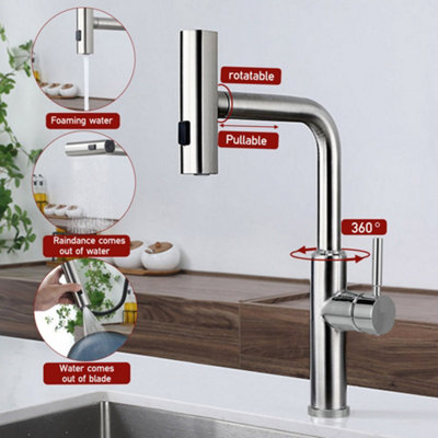 Chrome Retractable Pulldown Kitchen Mixer Tap Faucet