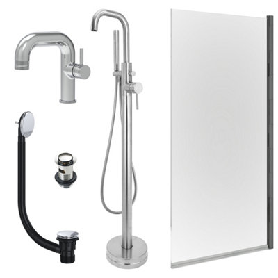Chrome Side Lever Basin Mixer Tap, Freestanding Bath Shower Mixer and ...