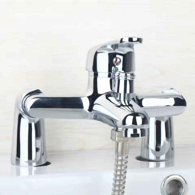 Chrome Single Lever Bath Mixer Tap & Handheld Shower Head