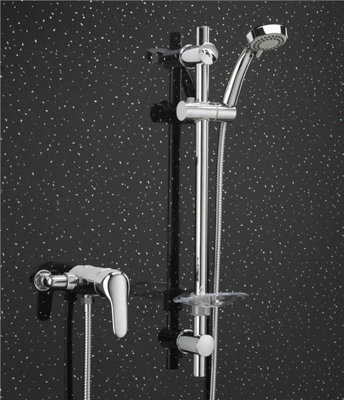 Chrome Single Lever Shower Mixer Exposed / Concealed + Riser Rail 150mm ...