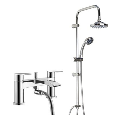 Chrome Sleek Waterfall Bath Shower Mixer Tap With Round 3 Way Overhead ...