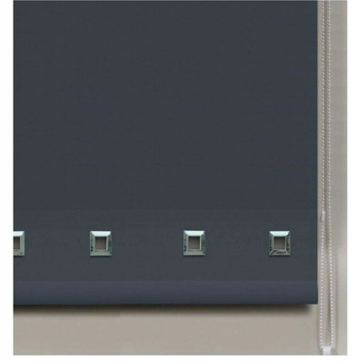 CHROME SQUARE EYELET EDGE ROLLER BLIND GREY BLINDS 60 CM X 160 CM