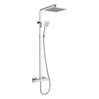 Chrome Square Overhead Thermostatic Rigid Riser Shower Kit | DIY at B&Q