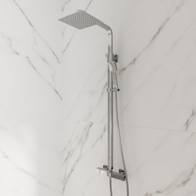 Chrome Square Thermostatic Rainfall Overhead Rigid Riser Shower Kit ...