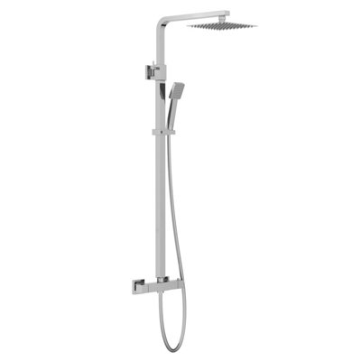 Chrome Square Thermostatic Rainfall Overhead Rigid Riser Shower Kit ...