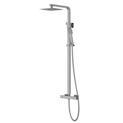 Chrome Square Thermostatic Rainfall Overhead Rigid Riser Shower Kit ...