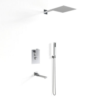 Chrome Square Wall-mount 3 Way Handheld Head and Rainfall Shower Head ...