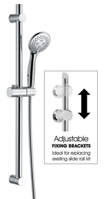 Chrome Stainless Steel Adjustable Shower Riser Rail Kit + Shower Head ...