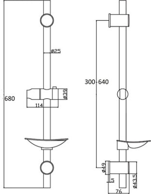 Chrome Stainless Steel Shower Riser Rail Kit + Shower Head + Hose ...