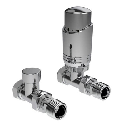 Chrome Straight Thermostatic Radiator Valve Pack (Pairs) | DIY at B&Q
