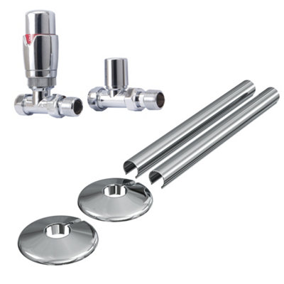 Chrome Straight TRV Radiator Valve Set with Lockshield, 15mm x 1/2 ...