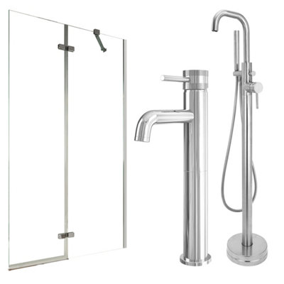 Chrome Tall Basin Mixer Tap, Freestanding Bath Shower Mixer and Pivot ...