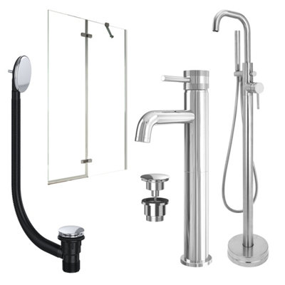 Chrome Tall Basin Mixer Tap, Freestanding Bath Shower Mixer and ...