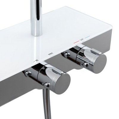 Chrome Thermostatic Rigid Riser Overhead Shower Kit with Tempered Glass ...