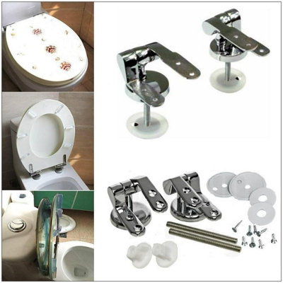 Chrome Toilet Seat Hinges Spare Universal Silver Replacement with Fittings