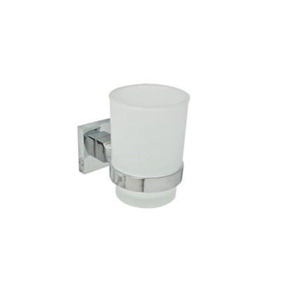 Chrome Toothbrush Holder with Glass Cup Wall Mounted Bathroom Accessory
