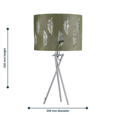Chrome Tripod Table Lamp with Sage Green Fern Cut Out Shade