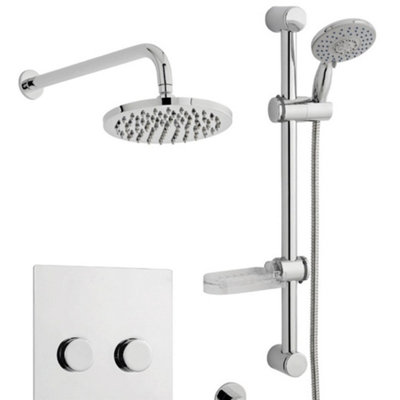 Chrome Twin Round Push Button Concealed Thermostatic Mixer Shower ...