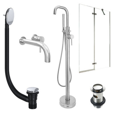 Chrome Wall Mounted Basin Mixer Tap, Freestanding Bath Shower Mixer and ...