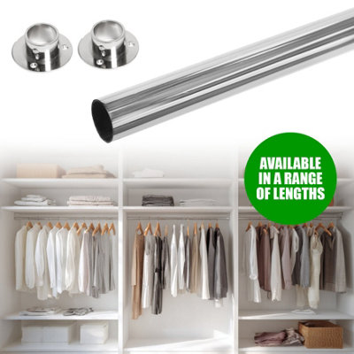 Chrome Wardrobe Rail, 40cm Wall Mounted Clothes Hanging Rail