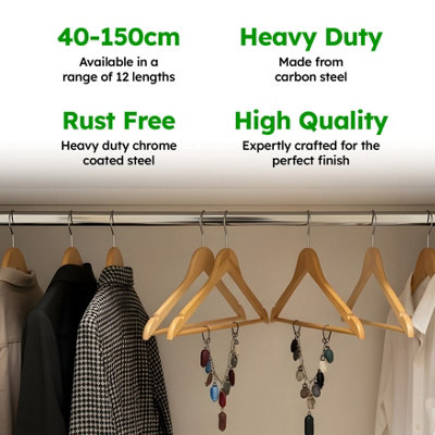 Chrome Wardrobe Rail, 70cm Wall Mounted Clothes Hanging Rail