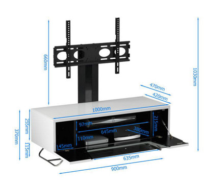 Chromium TV-Stand with 1 Flap Black, 1000mm include bracket