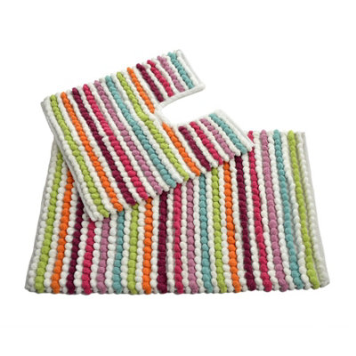 Chunky Bobble Striped Two Piece Bath Mat Set - Multi Bright