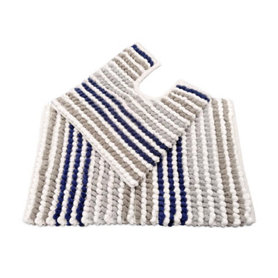 Chunky Bobble Striped Two Piece Bath Mat Set - Navy