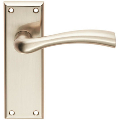 Chunky Curved Tapered Handle on Latch Backplate 150 x 50mm Satin Nickel