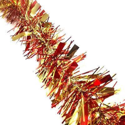 Chunky Red Gold Tinsel Garland - 2M (6.5ft), Festive Christmas & Party ...